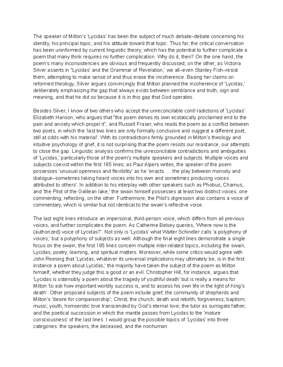 Lycidas' Semblance and Truth - The speaker of Milton’s ‘Lycidas’ has ...