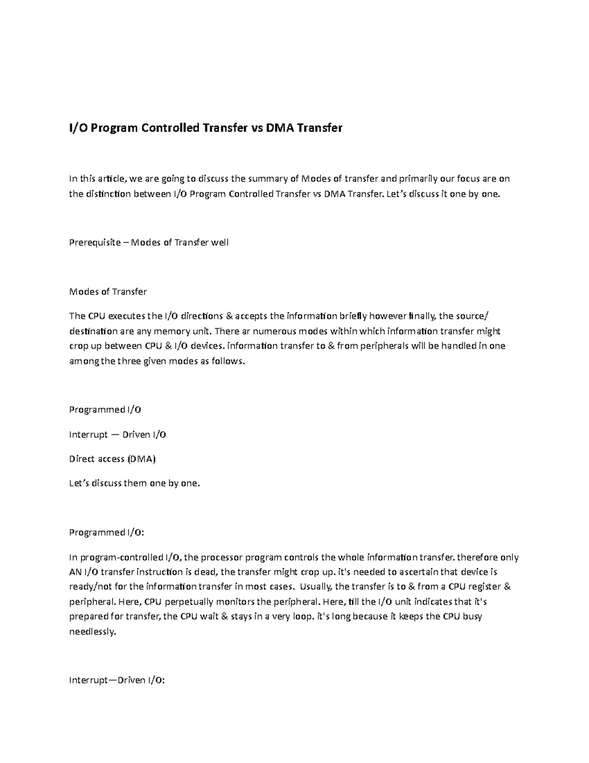 Program Controlled Transfer vs DMA Transfer - Let’s discuss it one by ...