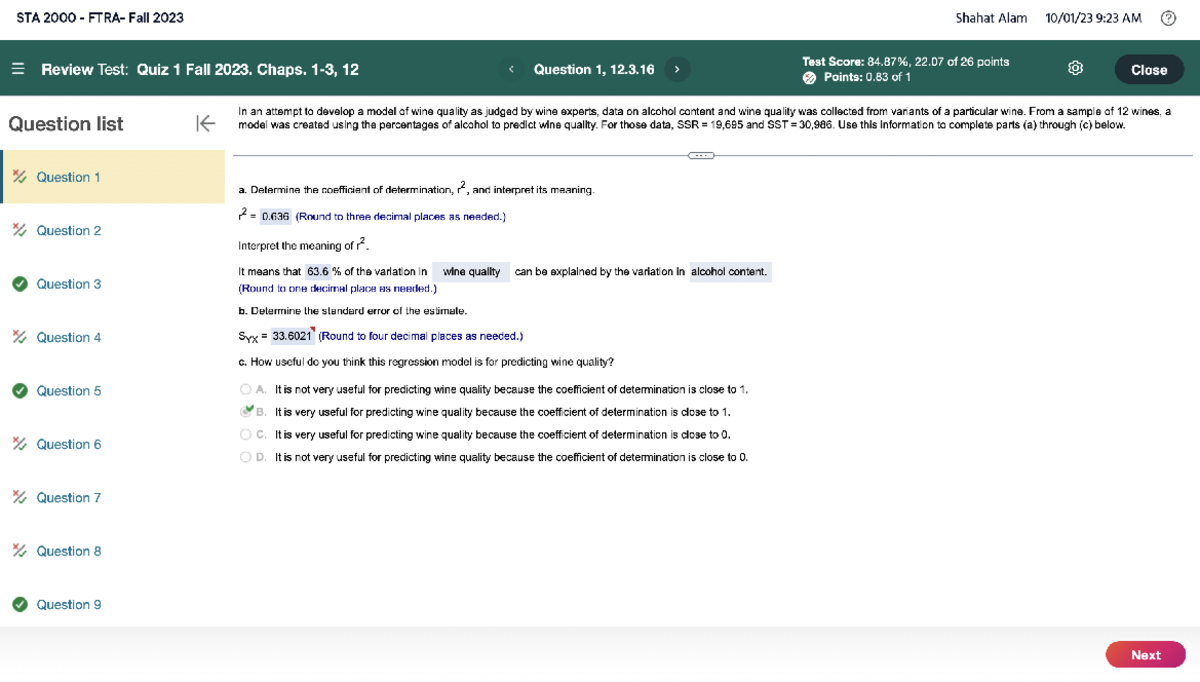 STA2000 Exam 1 Results - STA 2000 - Studocu