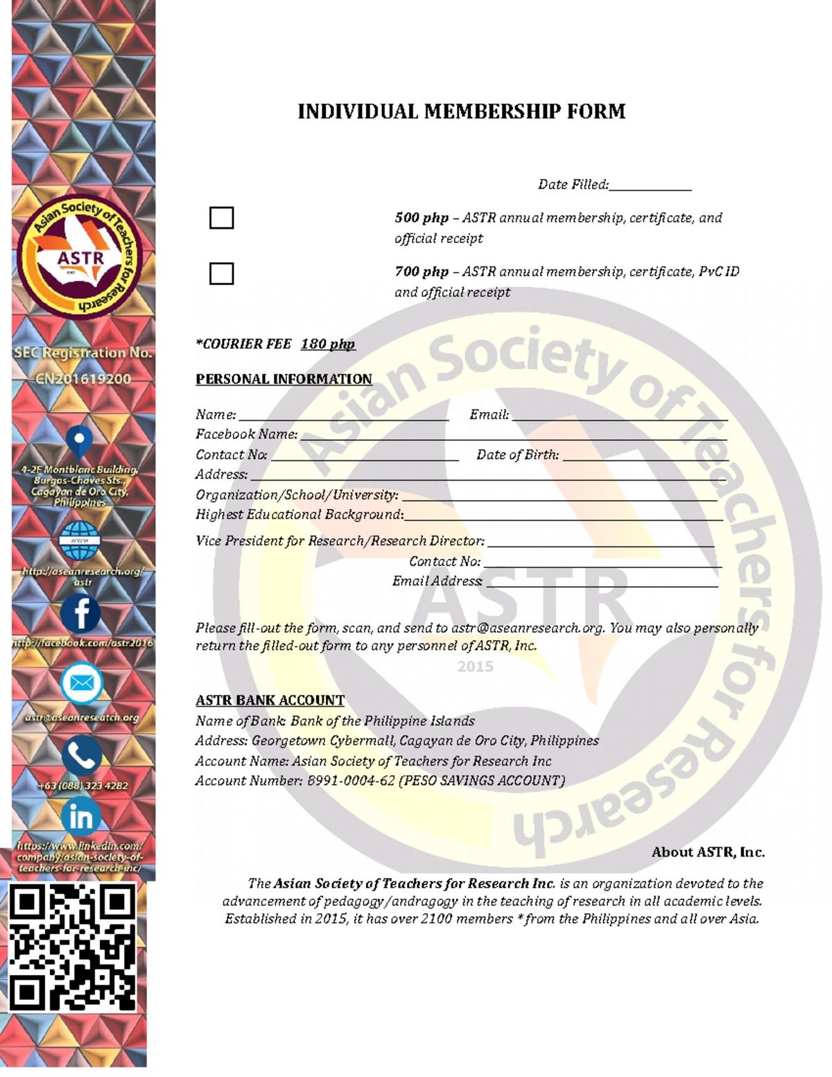 2021 Individual Membership FORM - INDIVIDUAL MEMBERSHIP FORM Date ...