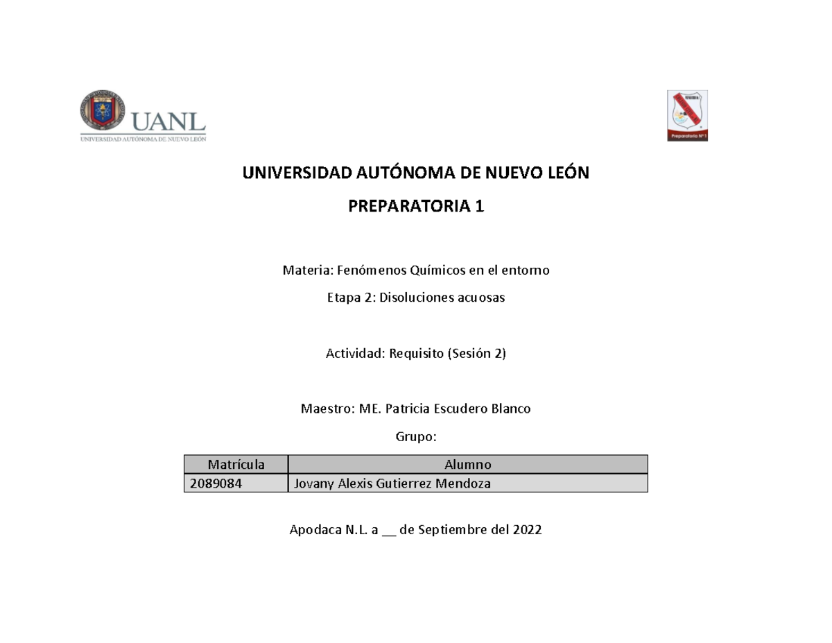 Actividad de requisito Sesión 2 Etapa 2 - UNIVERSIDAD AUT”NOMA DE NUEVO LE”N PREPARATORIA 1 ...