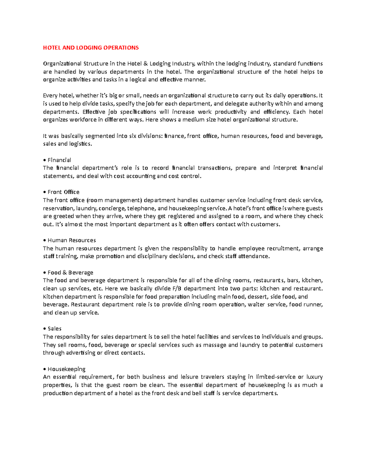 Lesson 2 Macro Perspective - HOTEL AND LODGING OPERATIONS ...