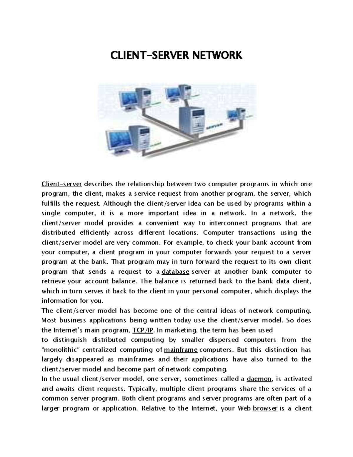 Client Server Network - Summary Mathematics and computer science - CLIENT-SERVER NETWORK - Studocu
