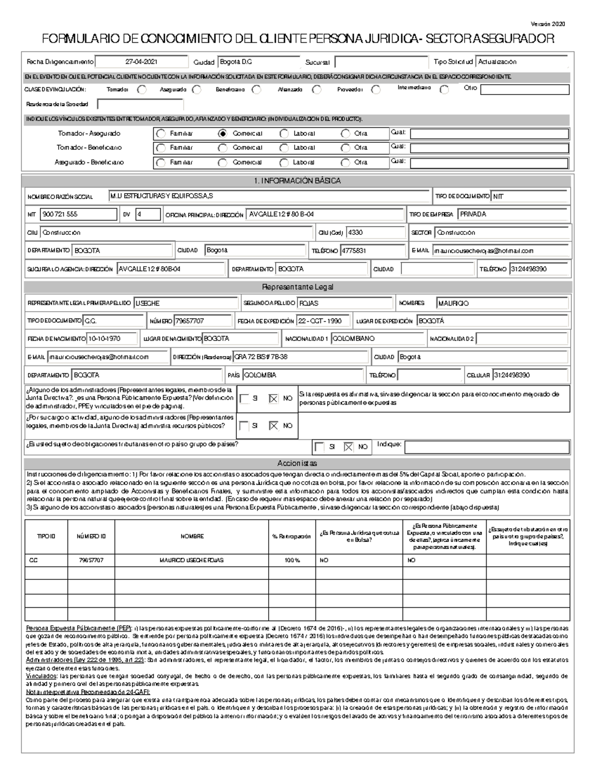 FUV versión 2020 PJ - mnqwdwmdwd - FORM ULARIO DE CONOCIM IENTO DEL ...