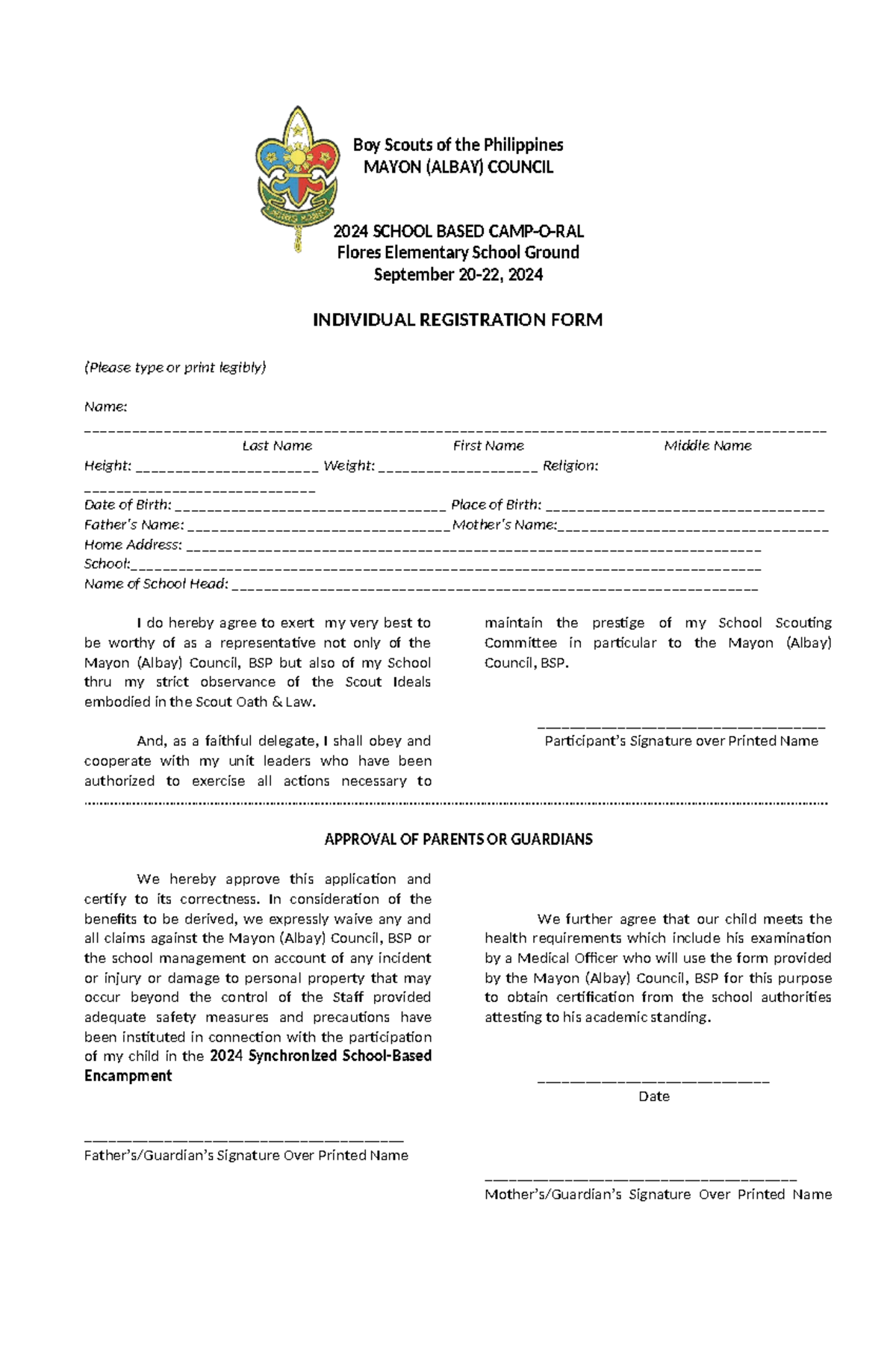 5-Reg - registration form - Boy Scouts of the Philippines MAYON (ALBAY ...