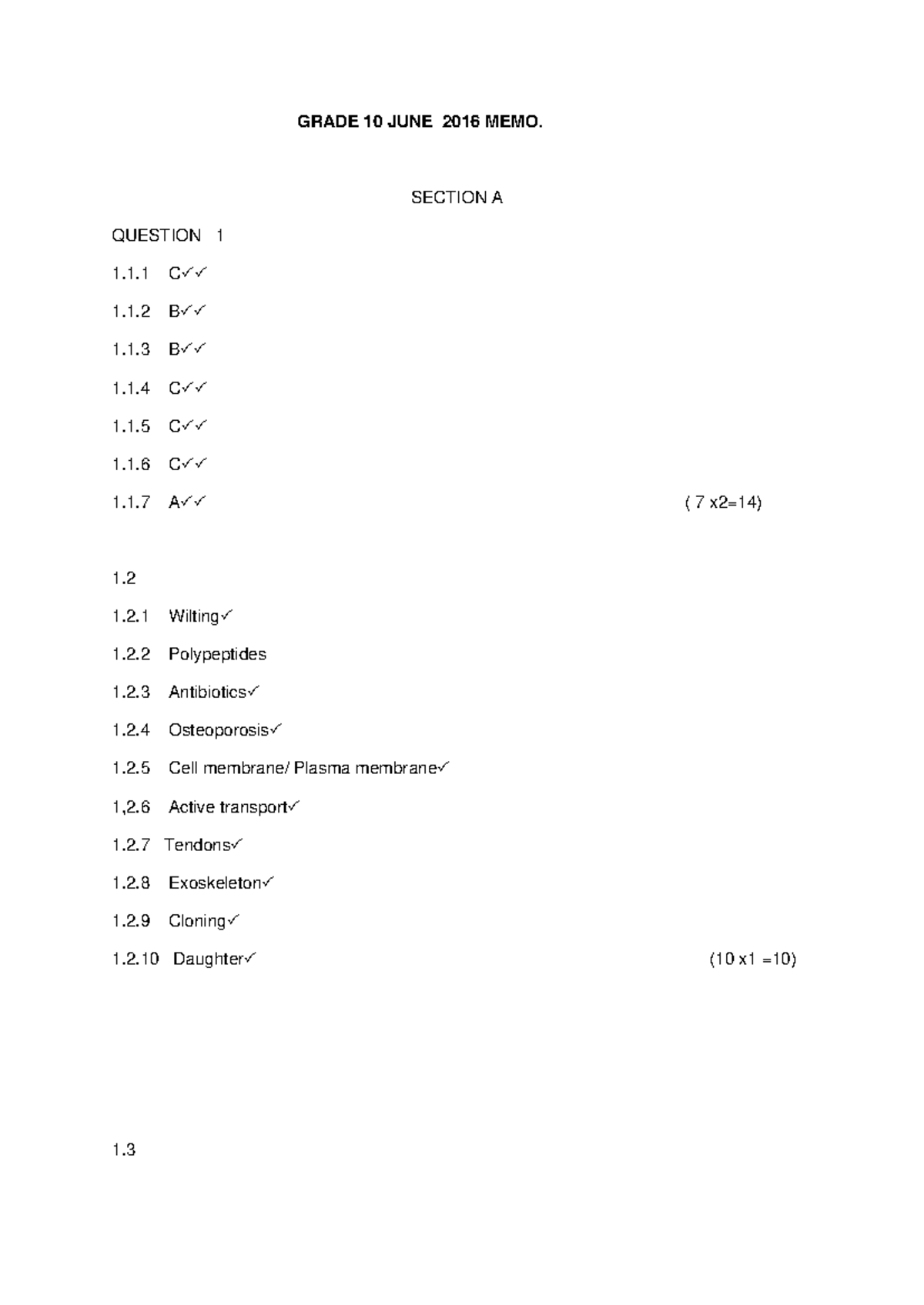 2016 Grade 10 Eastern CAPE JUNE EXAM ENG MEMO - GRADE 10 JUNE 2016 MEMO ...