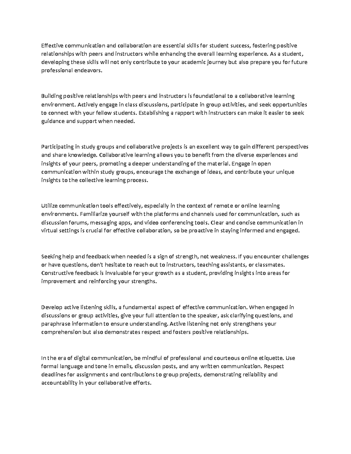 Effective communication and collaboration are essential skills for ...