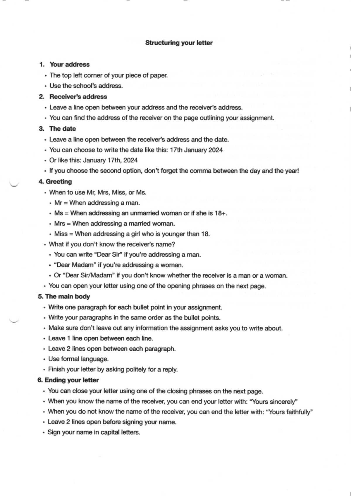 Formal Letter Writing - Ced - Structuring your letter 1. Your address ...