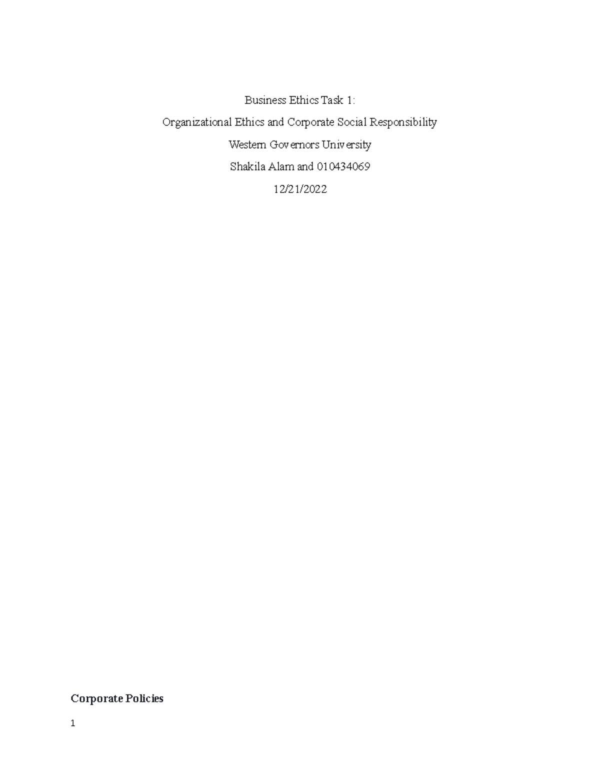 C717 - C717- Business Ethics Task 1 Grade pass - Business Ethics Task 1 ...