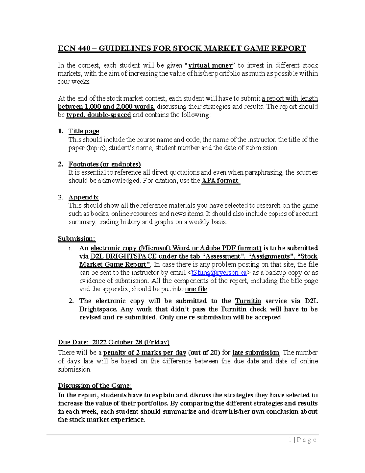 2022F ECN 440 Stock Market Game Report Guidelines - 1 | P a g e ECN 440 ...