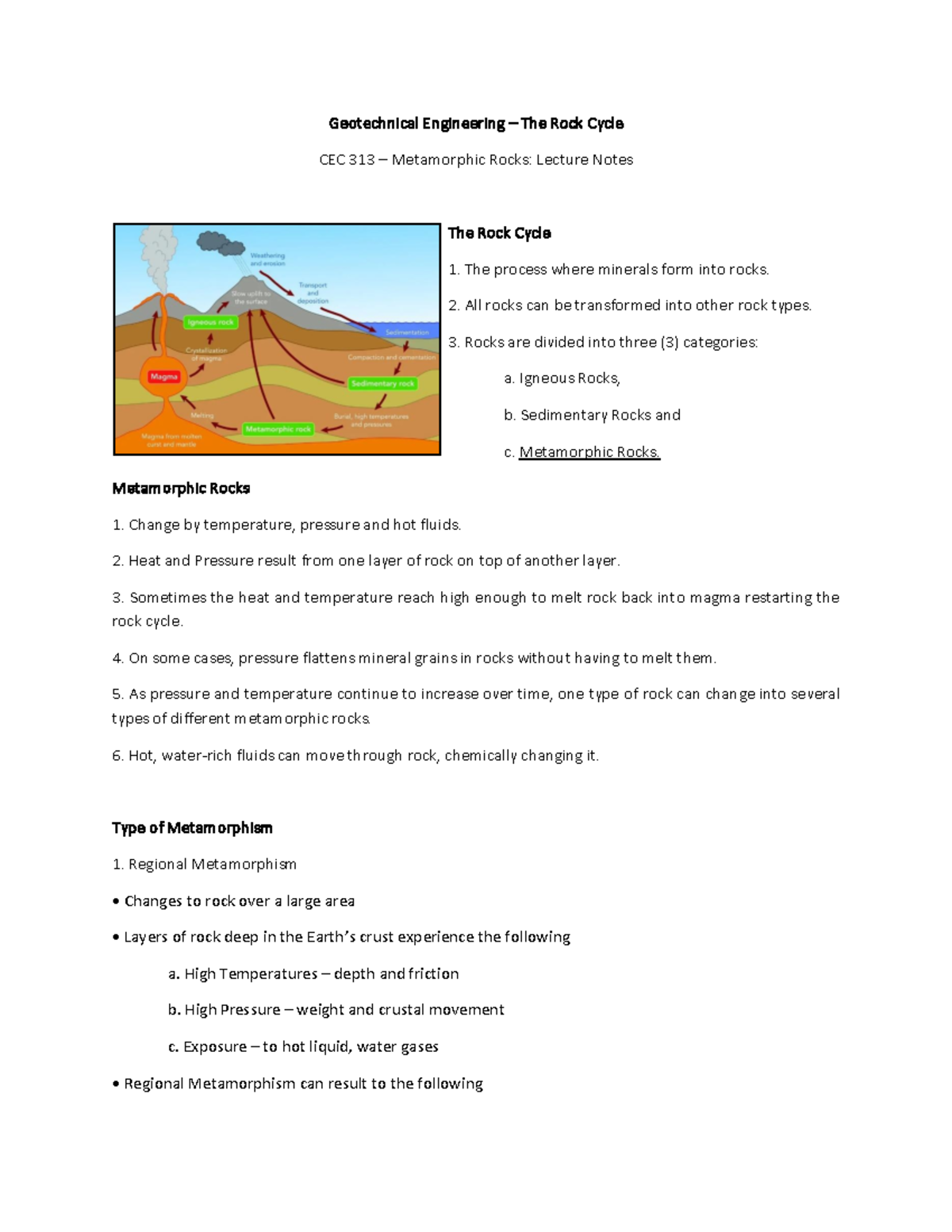 Geotechnical Engineering - Metamorphic Rocks Lecture Notes ...