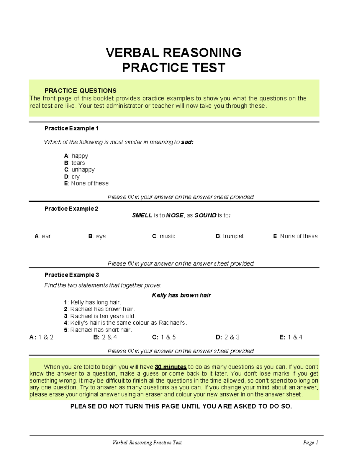 Verbalreasoningpractice - PRACTICE QUESTIONS The front page of this ...
