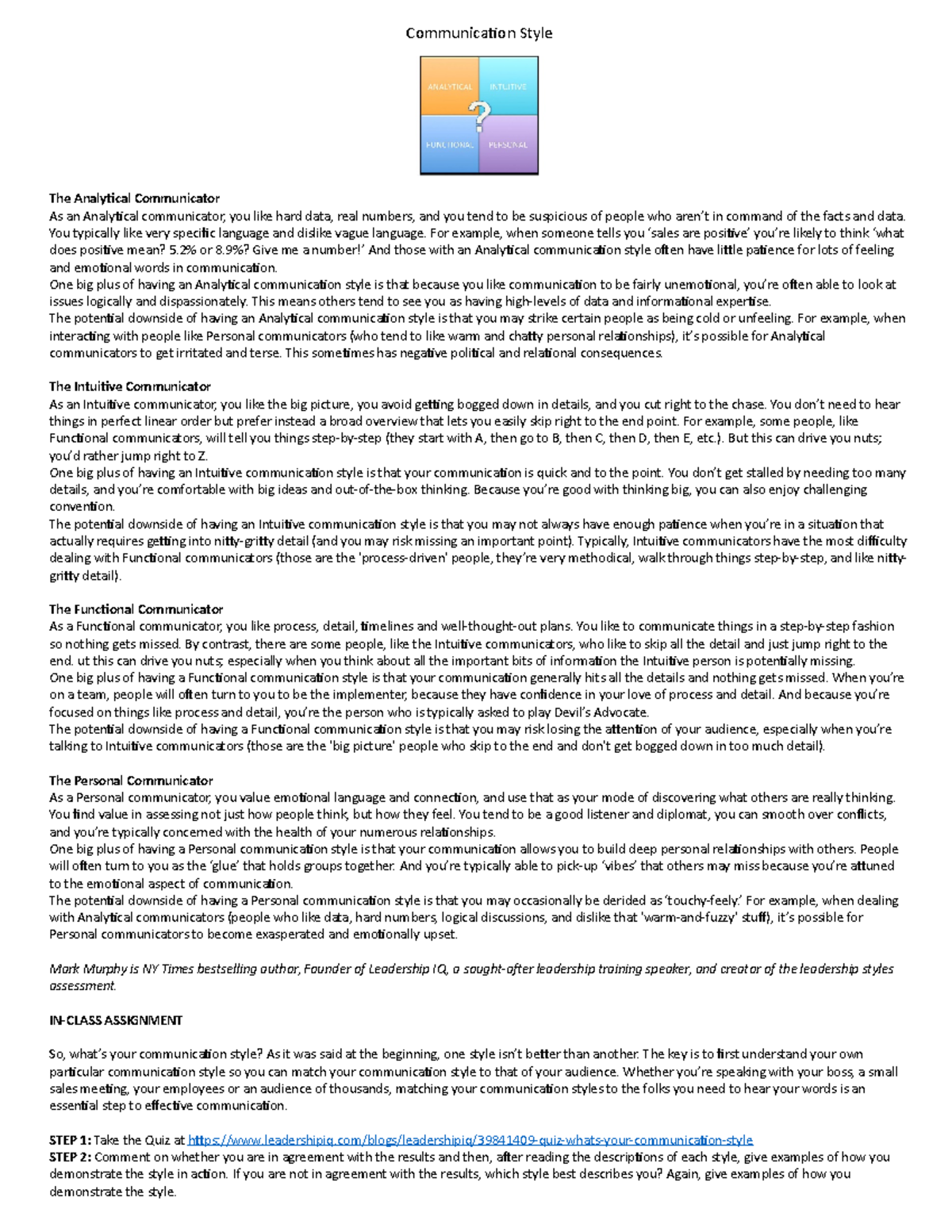 CH 6 -Communication Style - Communication Style The Analytical ...