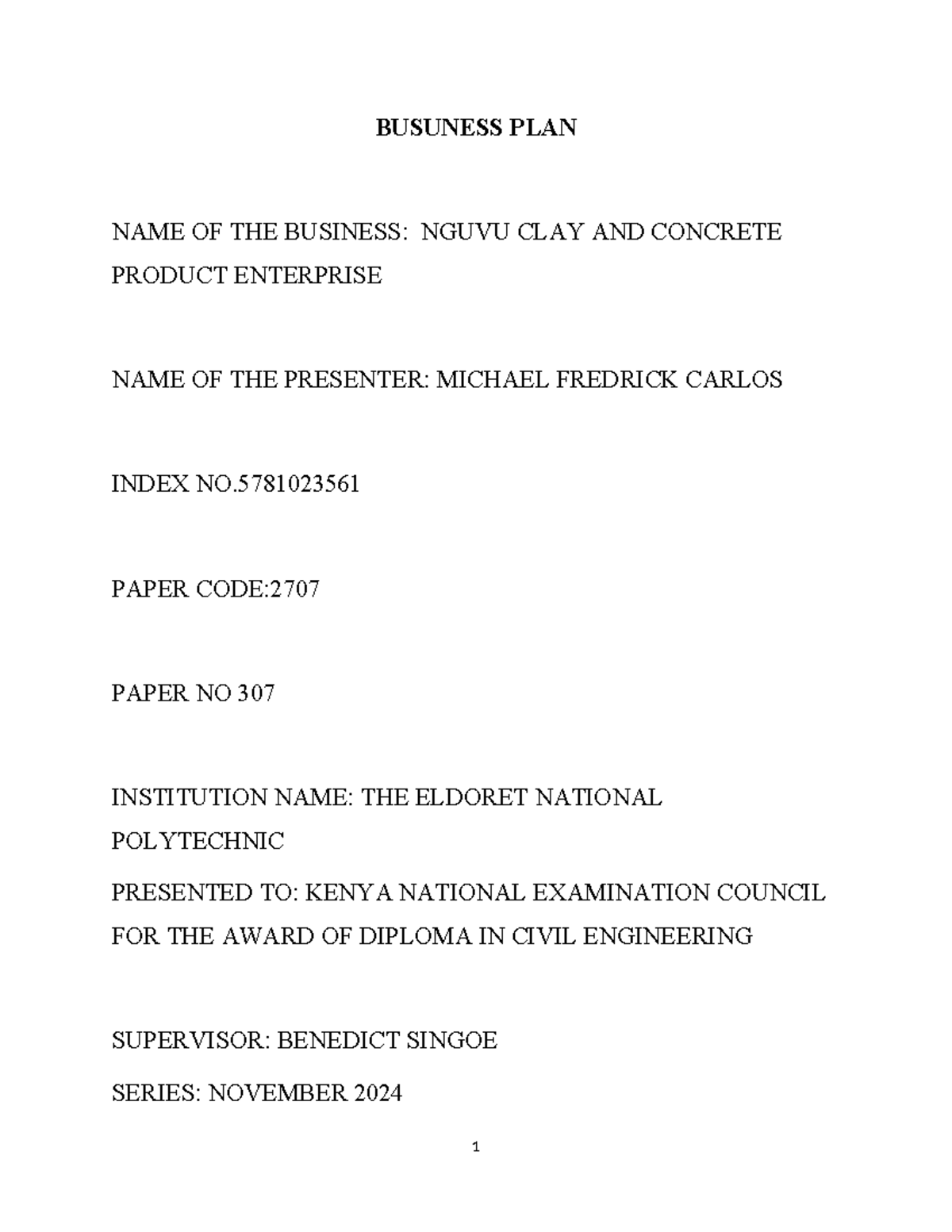 Busuness PLAN - Construction business - BUSUNESS PLAN NAME OF THE ...