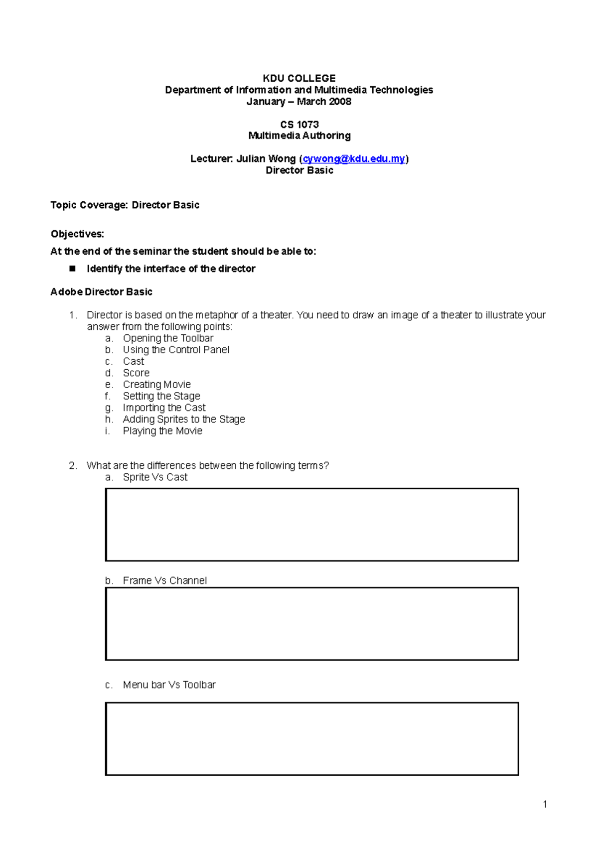01 Director Basic Tutorial - KDU COLLEGE Department of Information and ...