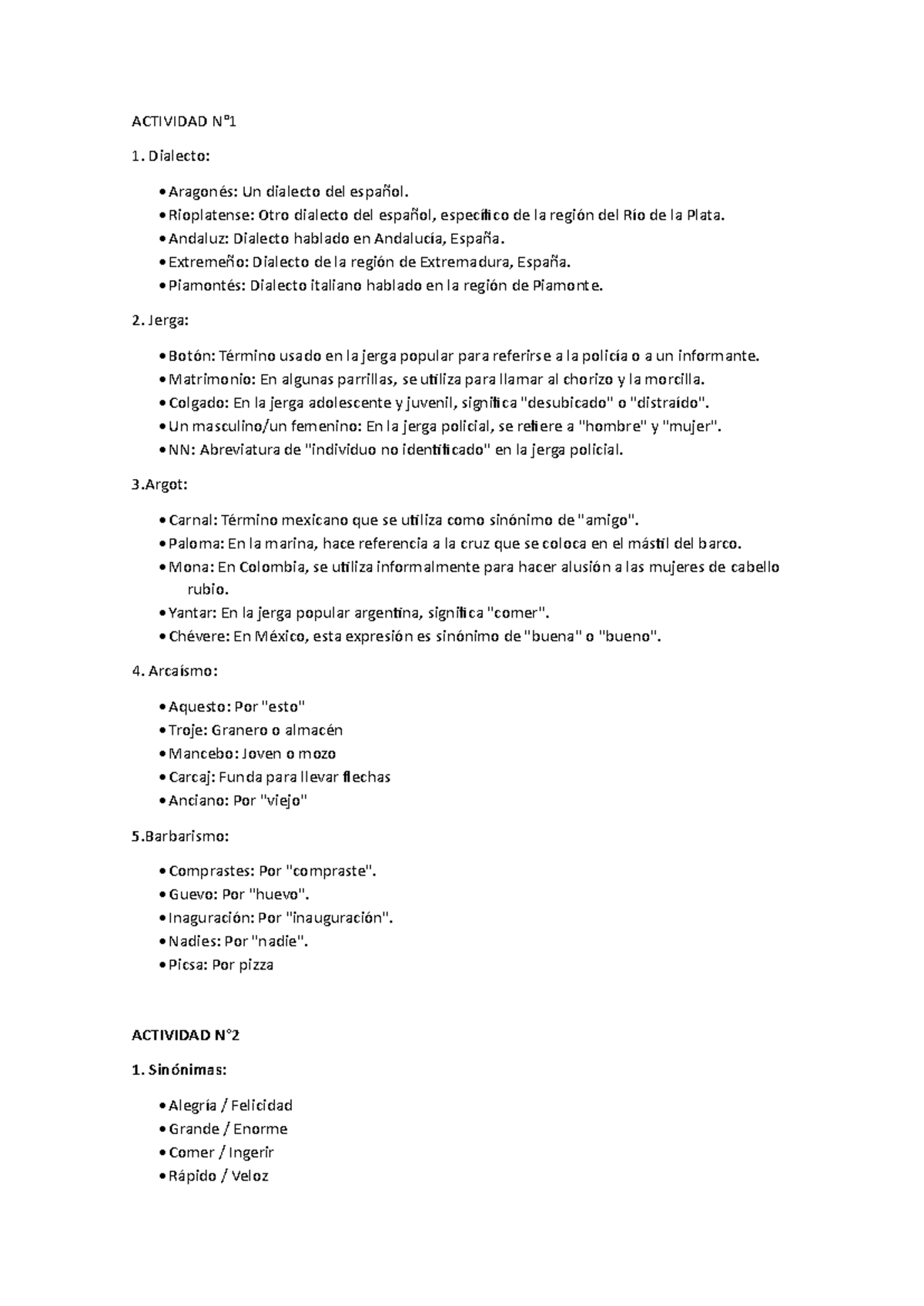 Actividad N - ..... - ACTIVIDAD N° 1 Dialecto: Aragonés: Un dialecto ...