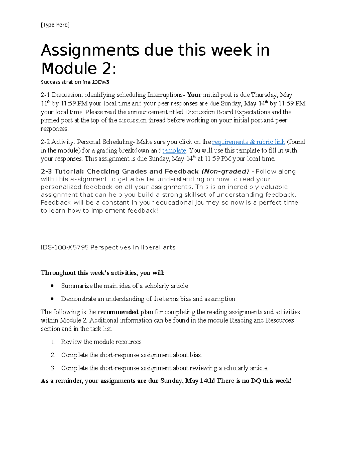 Assignments due this week in Module 2: Success strat online 23EW5 - Studocu