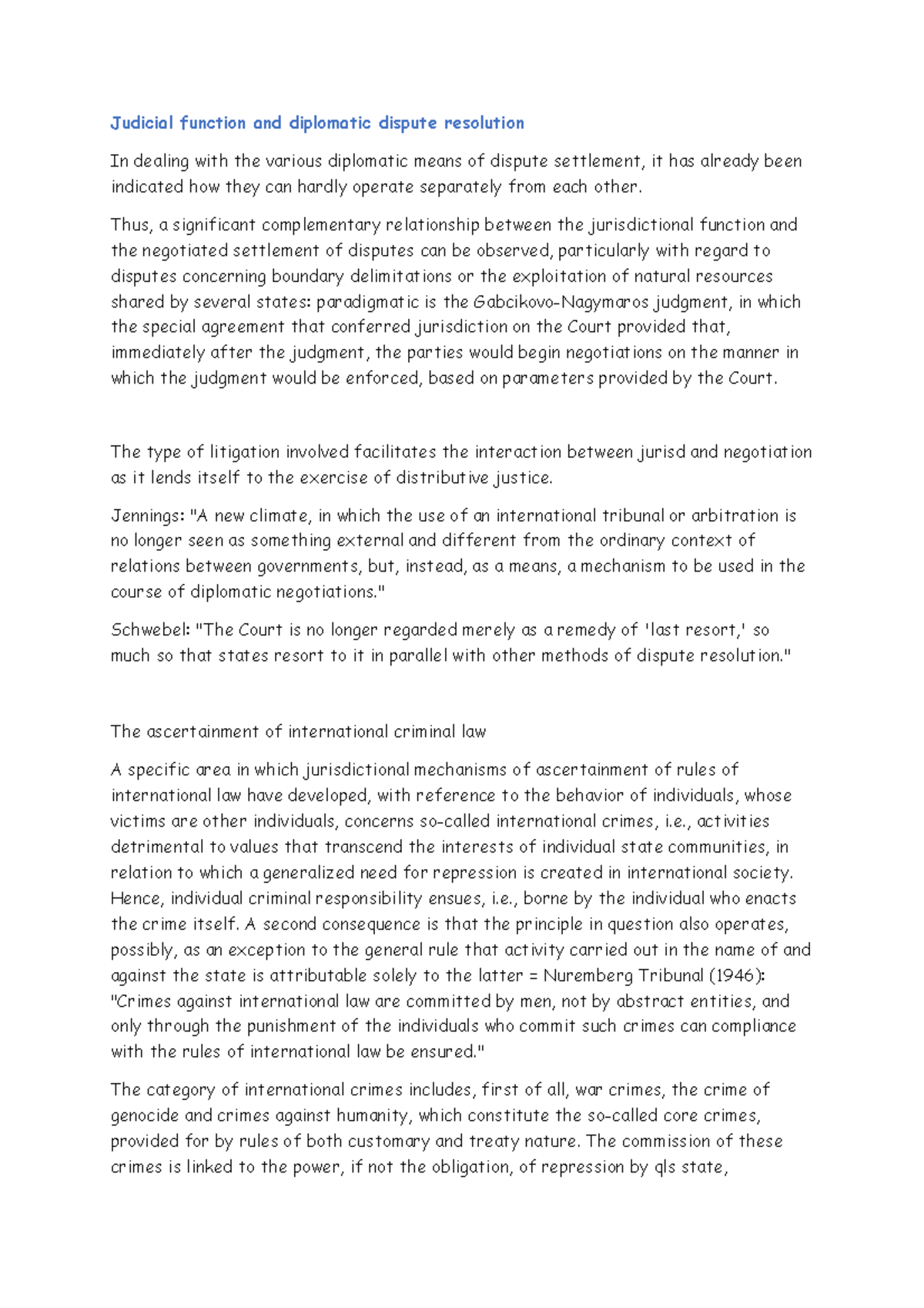 Judicial function and diplomatic dispute resolution 7 - Thus, a ...