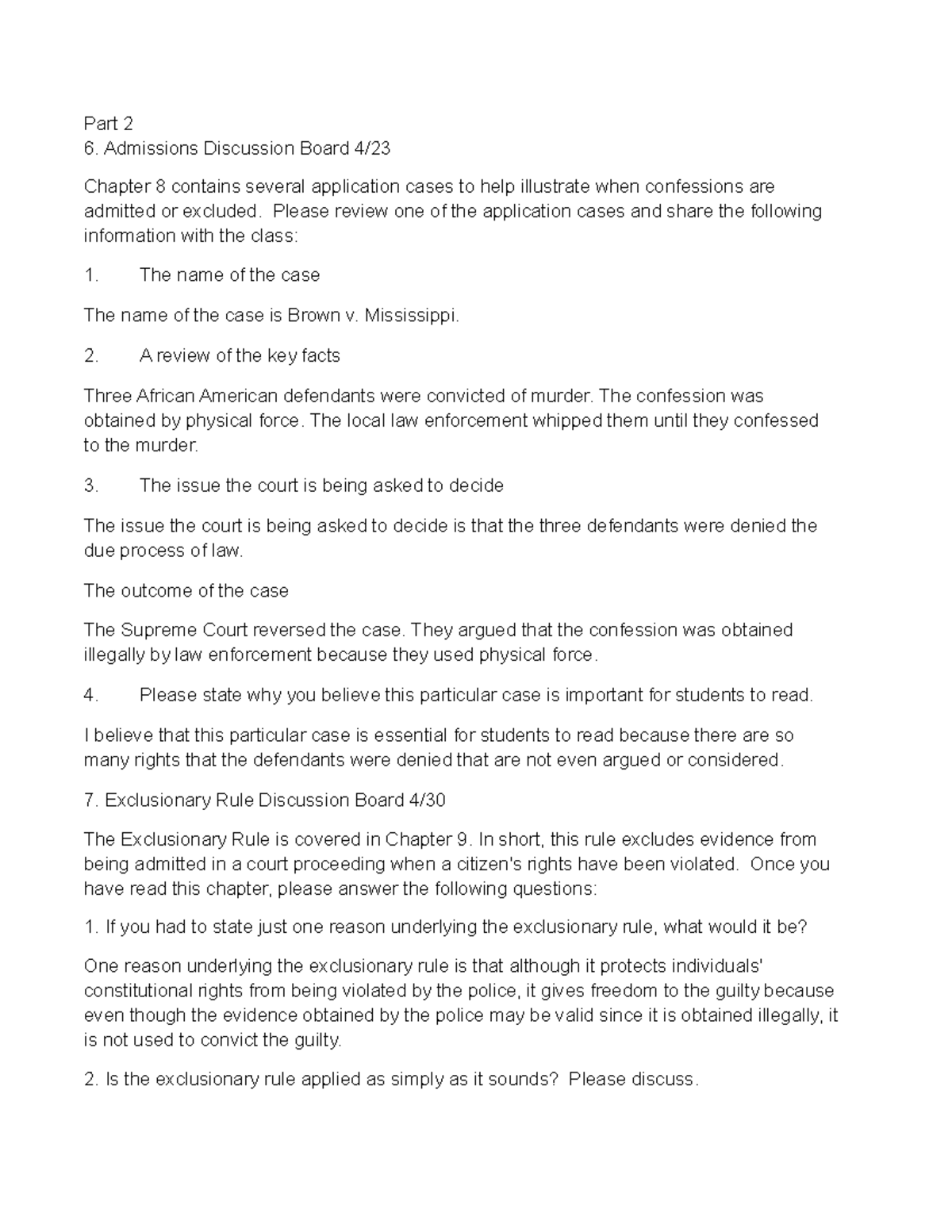 AD JUS 3 - AJ 3 Class Discussion Boards - Part 2 6. Admissions ...