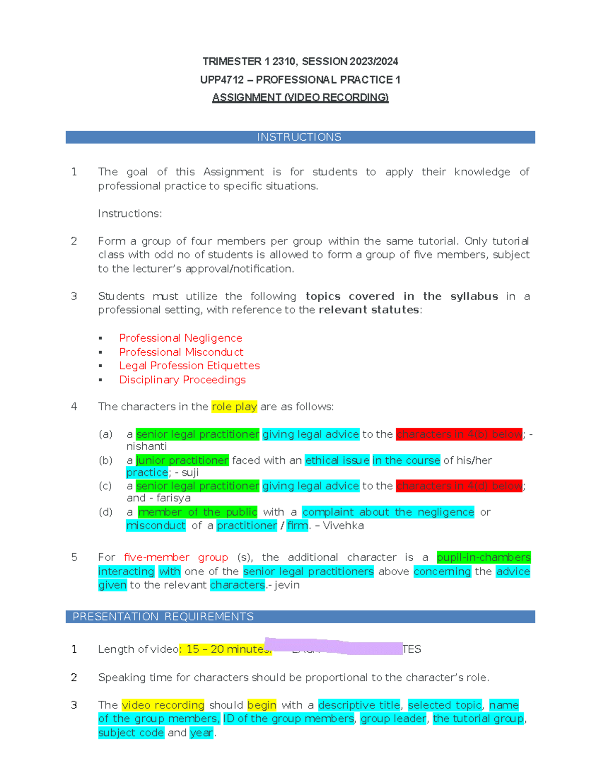 Project - Video Presentation Ques - TRIMESTER 1 2310, SESSION 2023/ UPP4712 – PROFESSIONAL ...