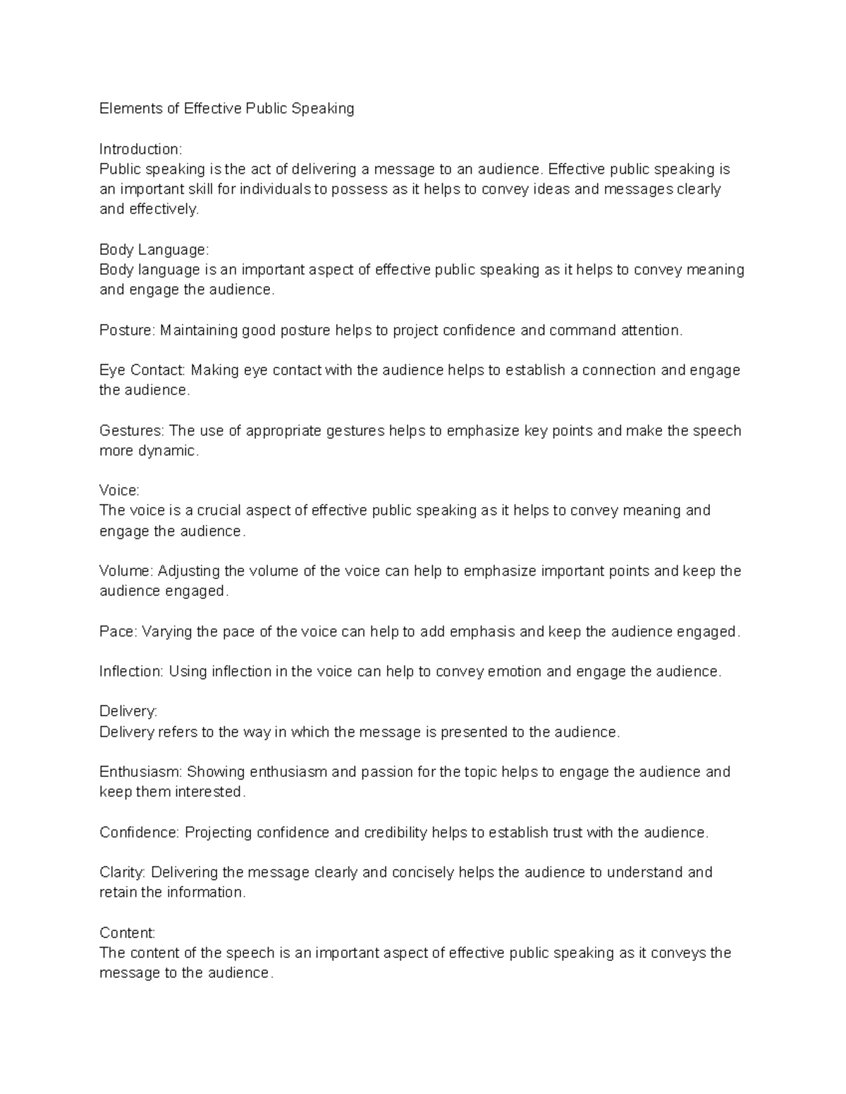 Communication Skills Lecture Notes 16 - Elements of Effective Public ...