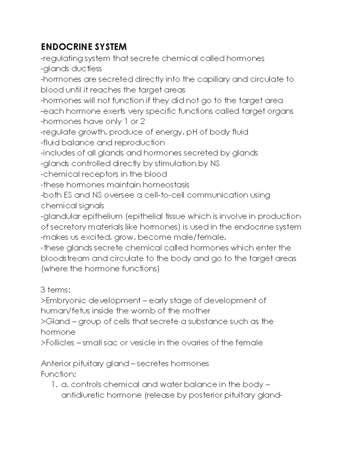 Endocrine System Notes - ENDOCRINE SYSTEM -regulating system that ...