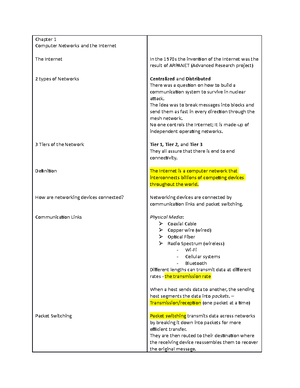 Computer Networks and the Internet - WEEKS 1-3: Chapter 1 (Computer ...