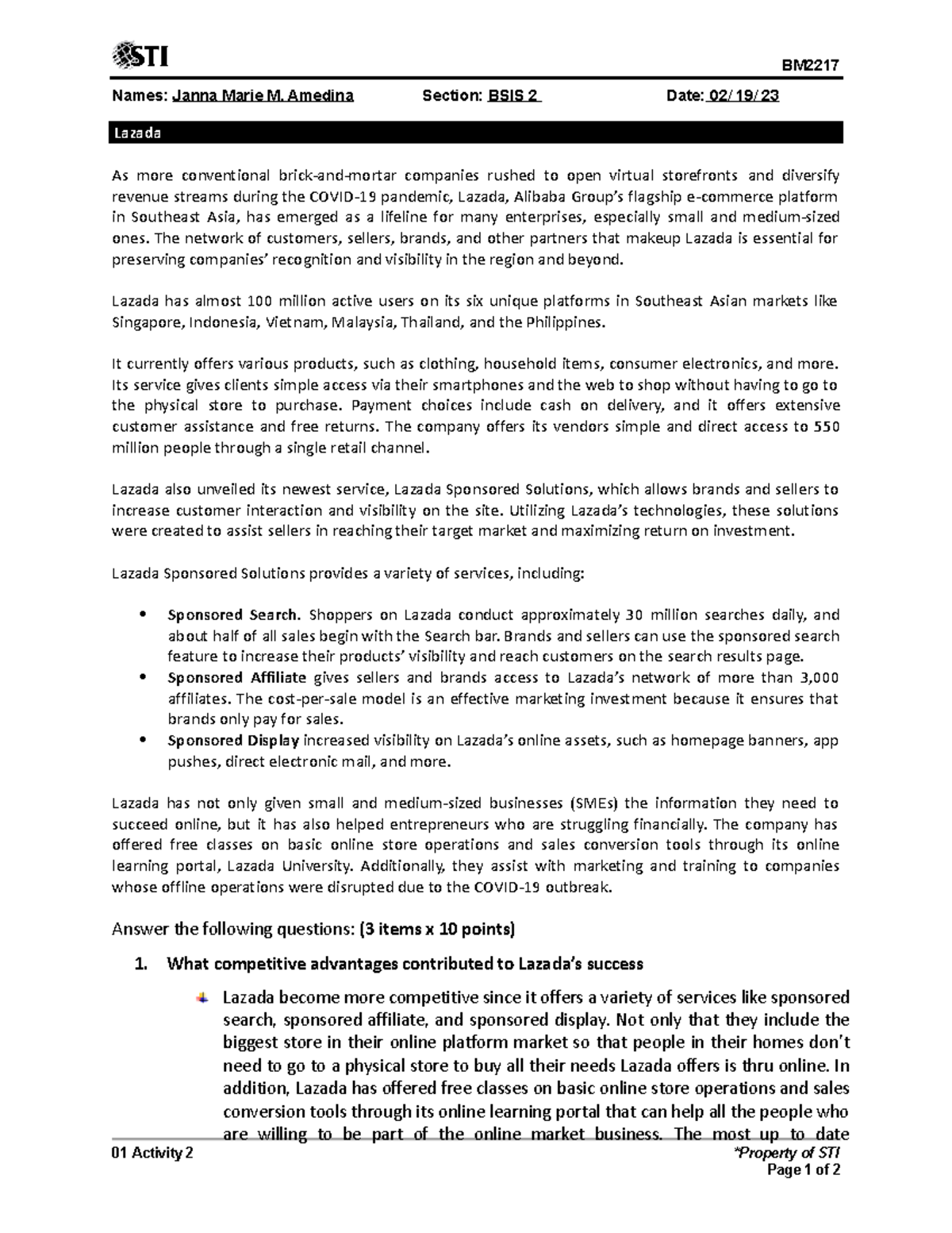 01 Activity 2 - ARG - 3RD YEAR COLLEGE - Names: Janna Marie M. Amedina ...