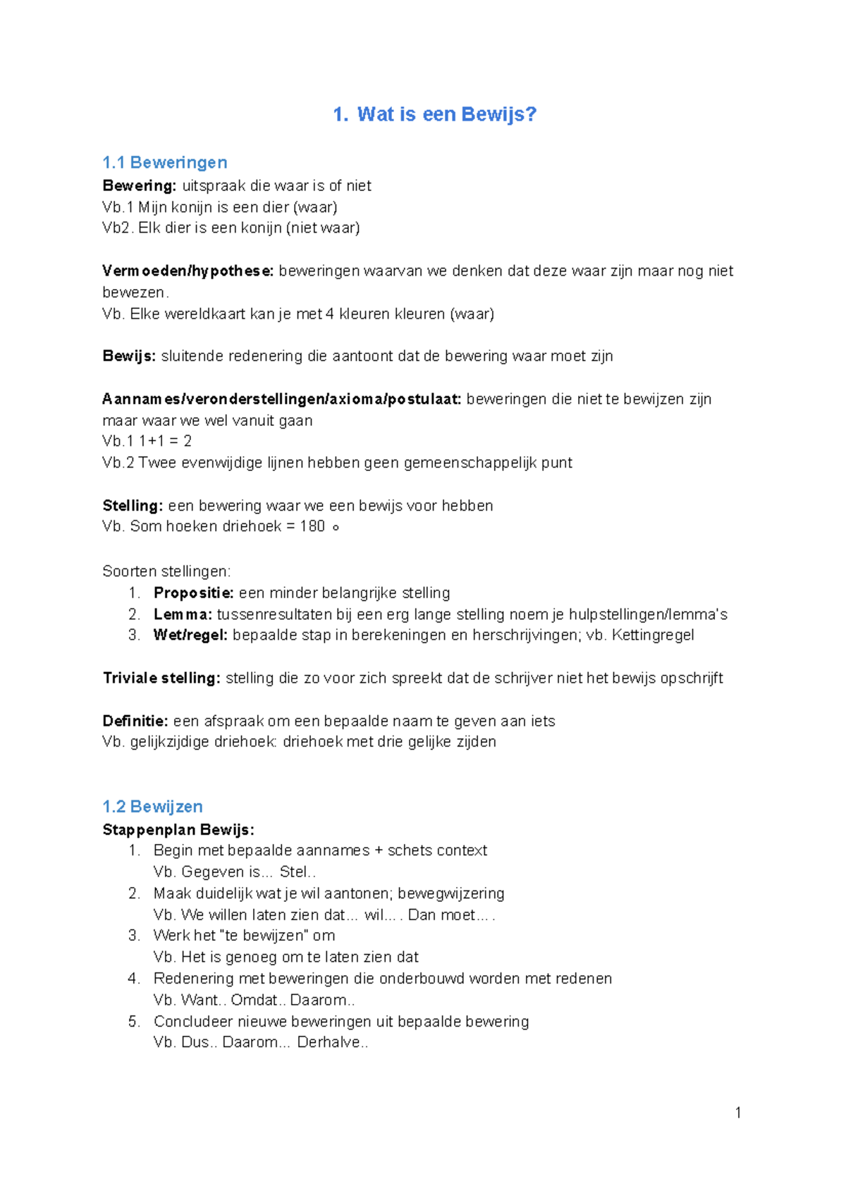 Samenvatting Problemen Bewijzen - 1. Wat is een Bewijs? 1 Beweringen ...