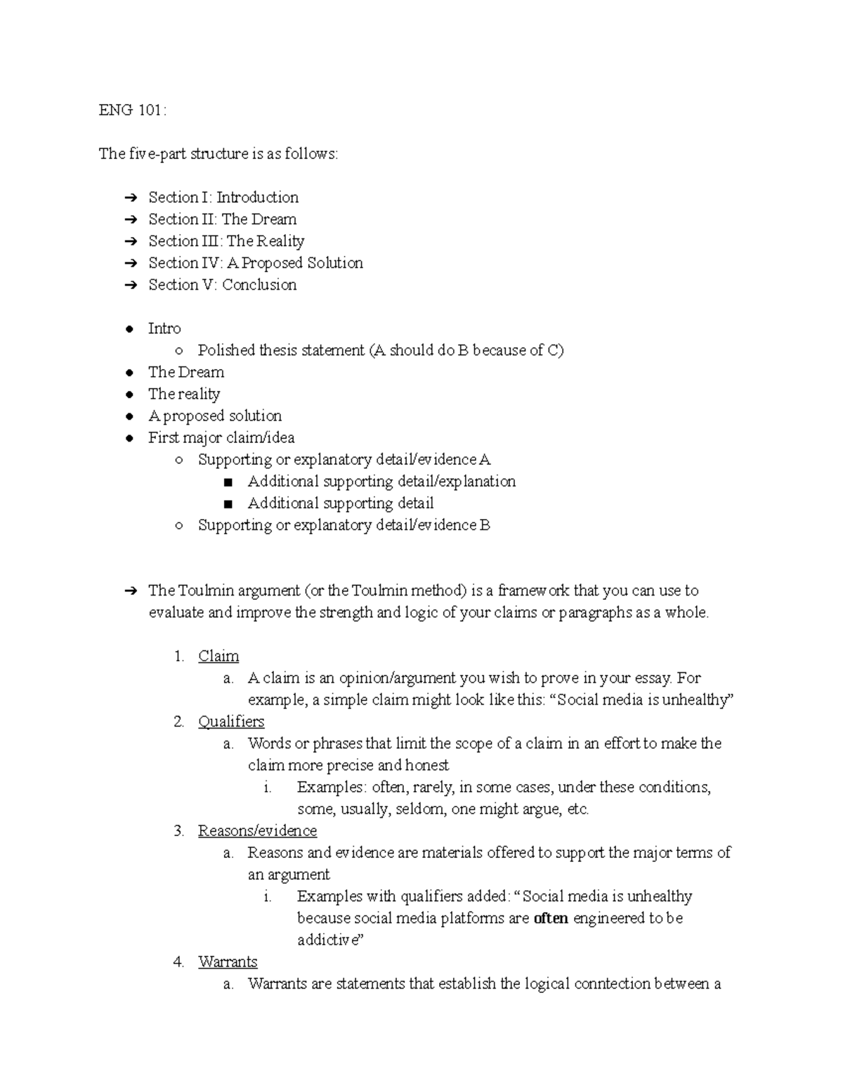 ENG 101 5 part structure - ENG 101: The five-part structure is as ...