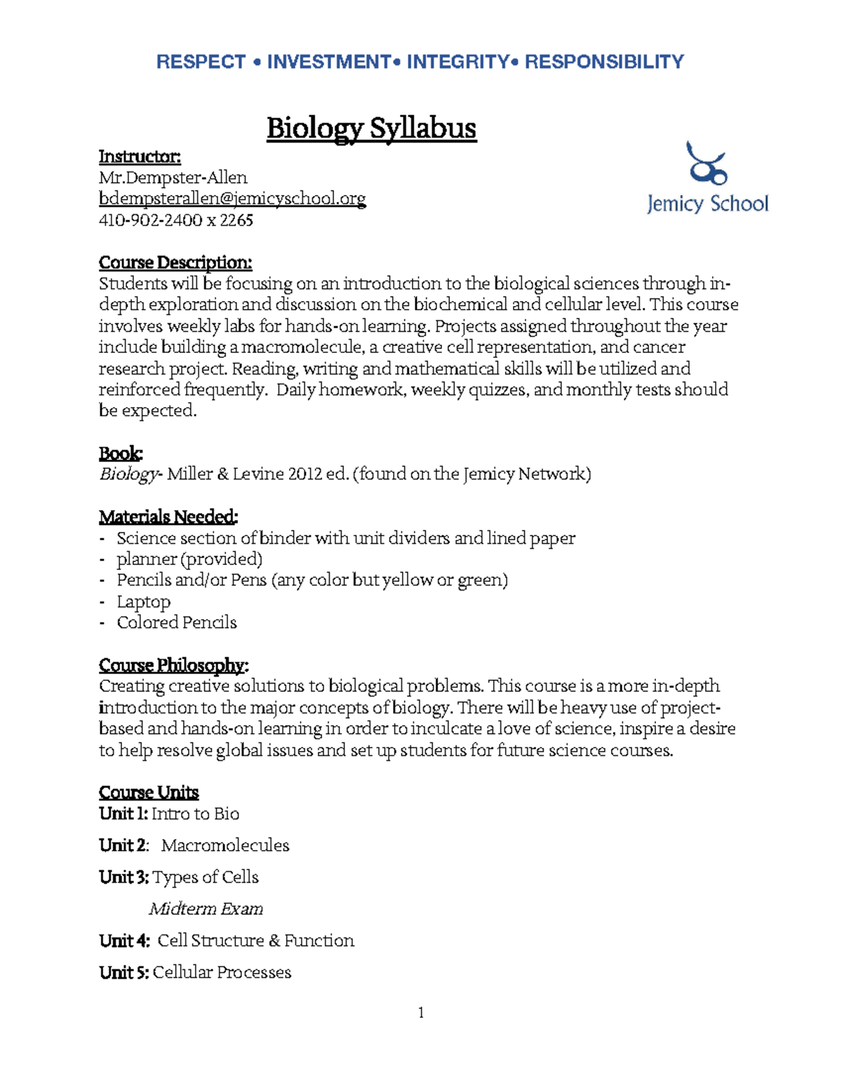 DA Biology syllabus 24-25 - Biology Syllabus Instructor: Mr-Allen ...