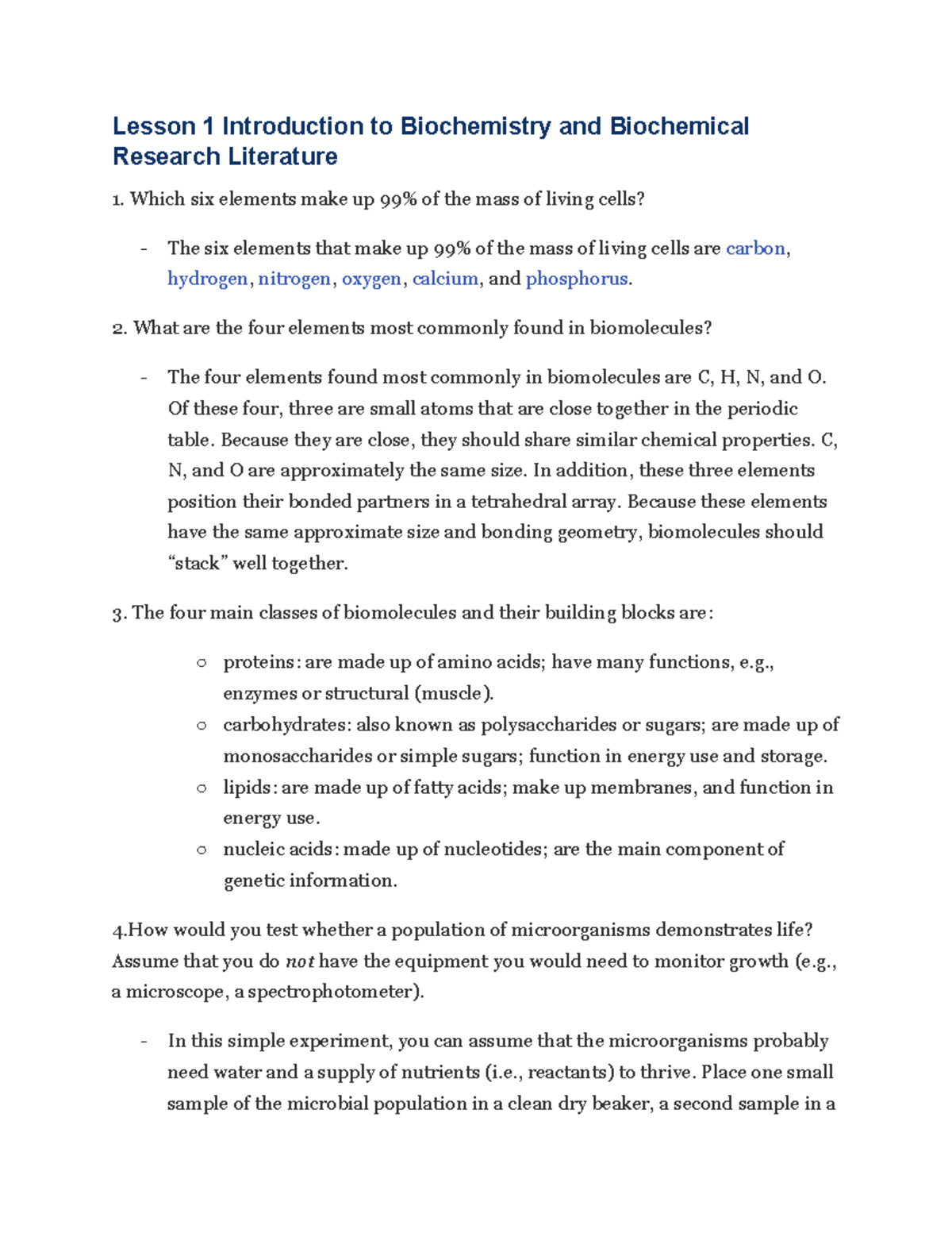 Biochem Midterm EXAM review - Lesson 1 Introduction to Biochemistry and Biochemical Research ...