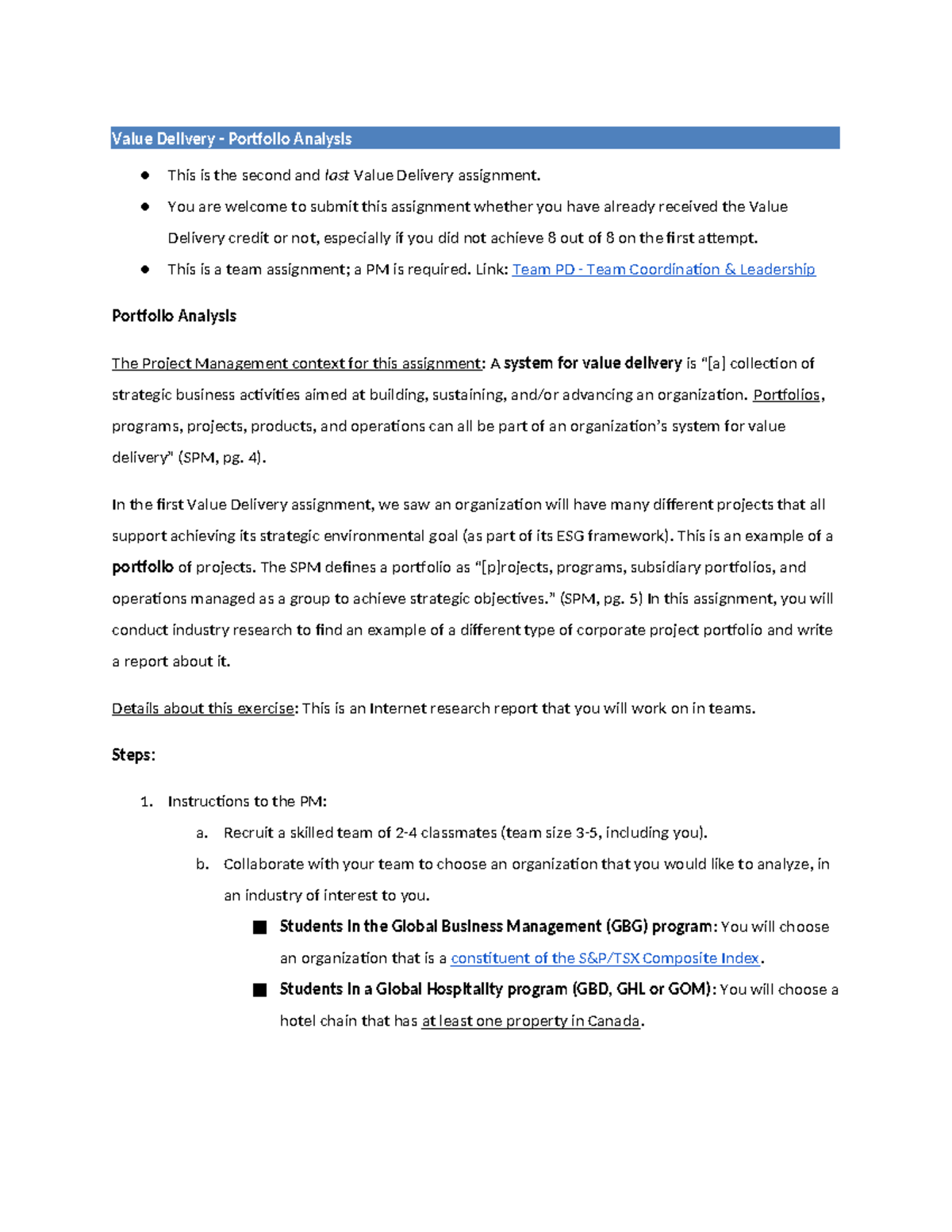 Value delivery portfolio analysis docx - Value Delivery - Portfolio ...