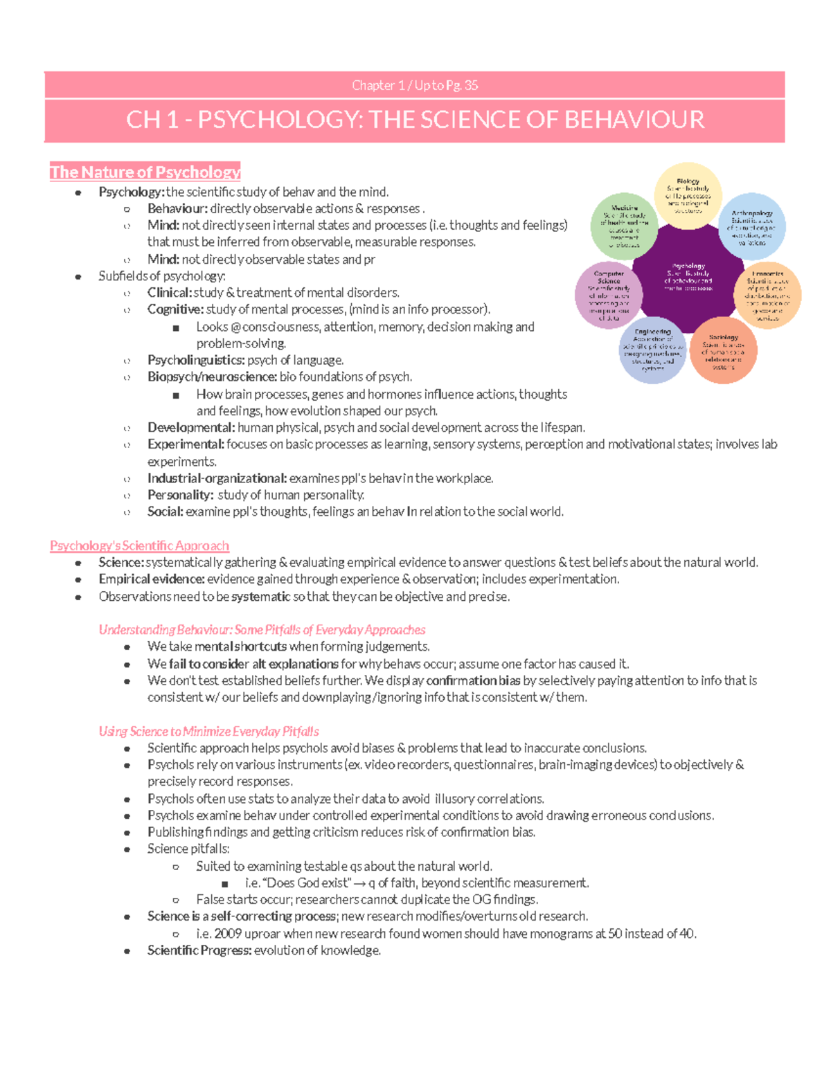 CH1 Psych 1002 Textbook Notes - Chapter 1 / Up to Pg. 35 CH 1 ...