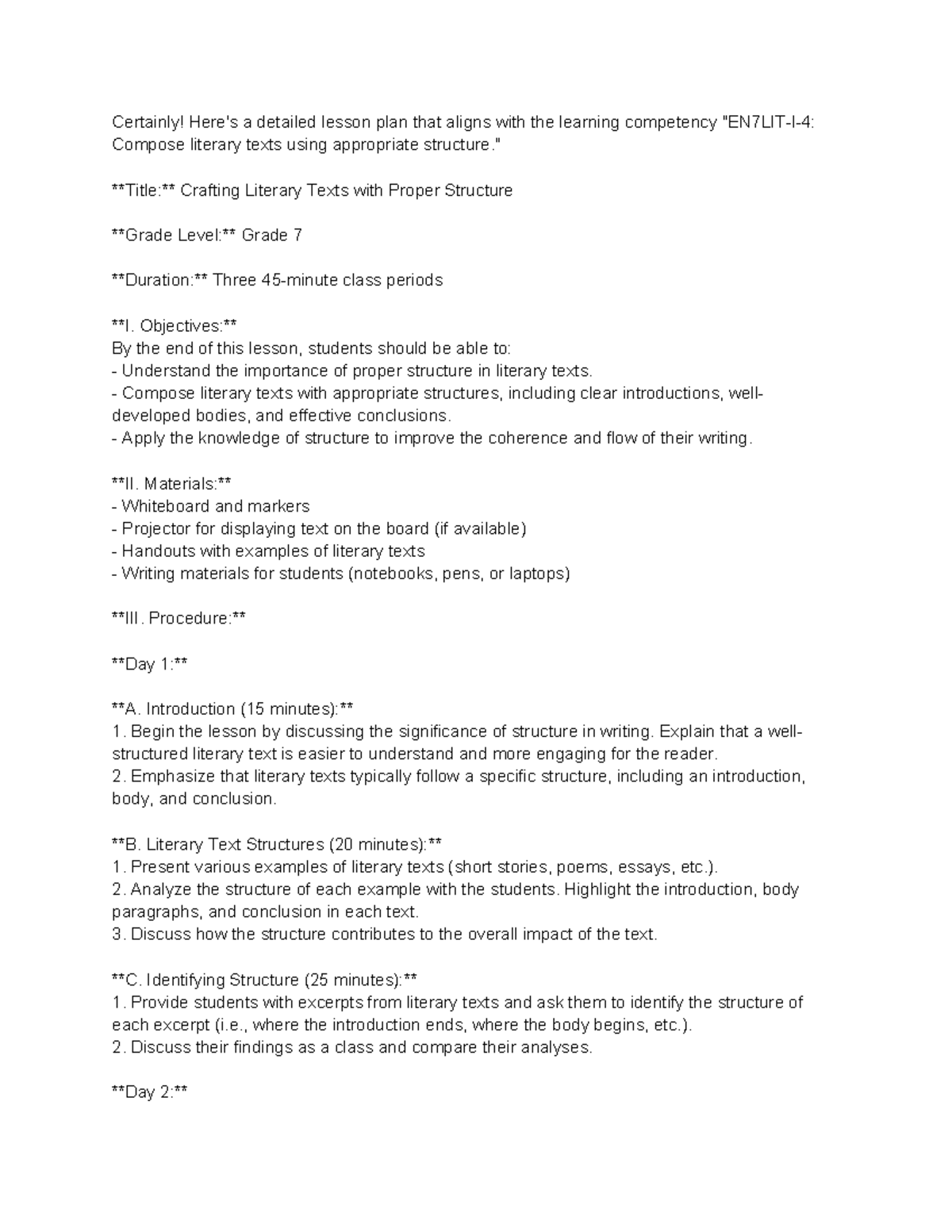 Crafting Literary Texts with Proper Structure - Certainly! Here's a ...