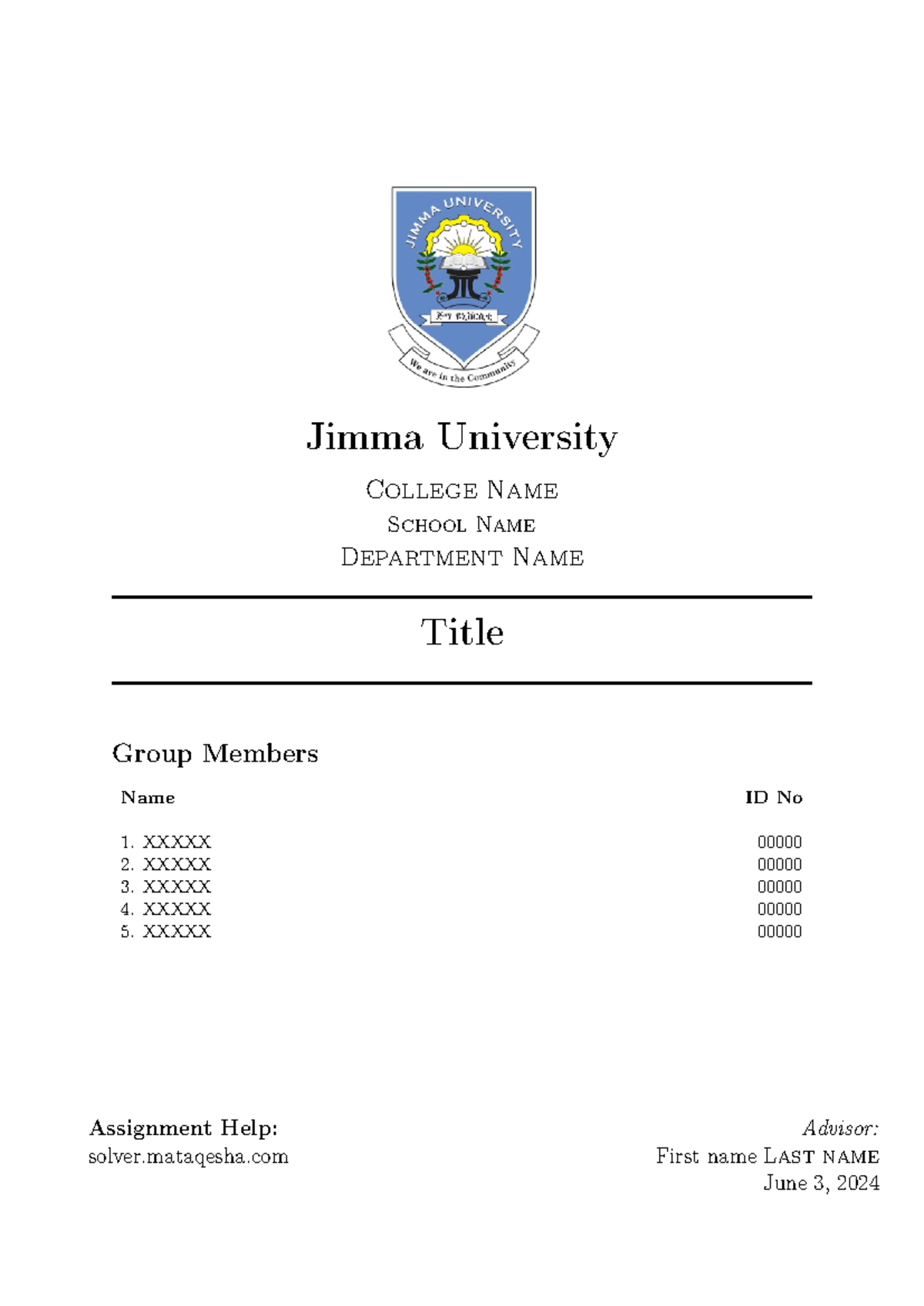 JU cover template - Computer Networking - Jimma University College Name School Name Department ...