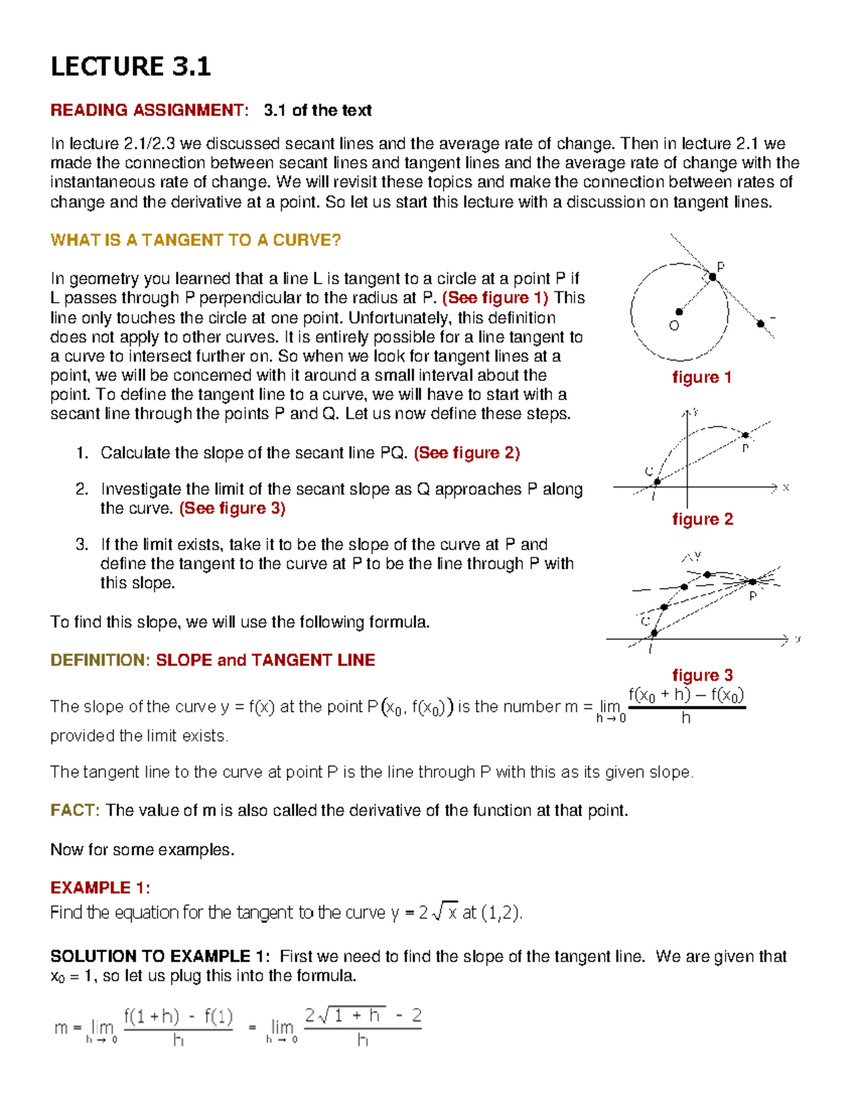 Lecture 31 - werwe - LECTURE 3. READING ASSIGNMENT: 3 of the text In lecture 2.1/2 we discussed ...