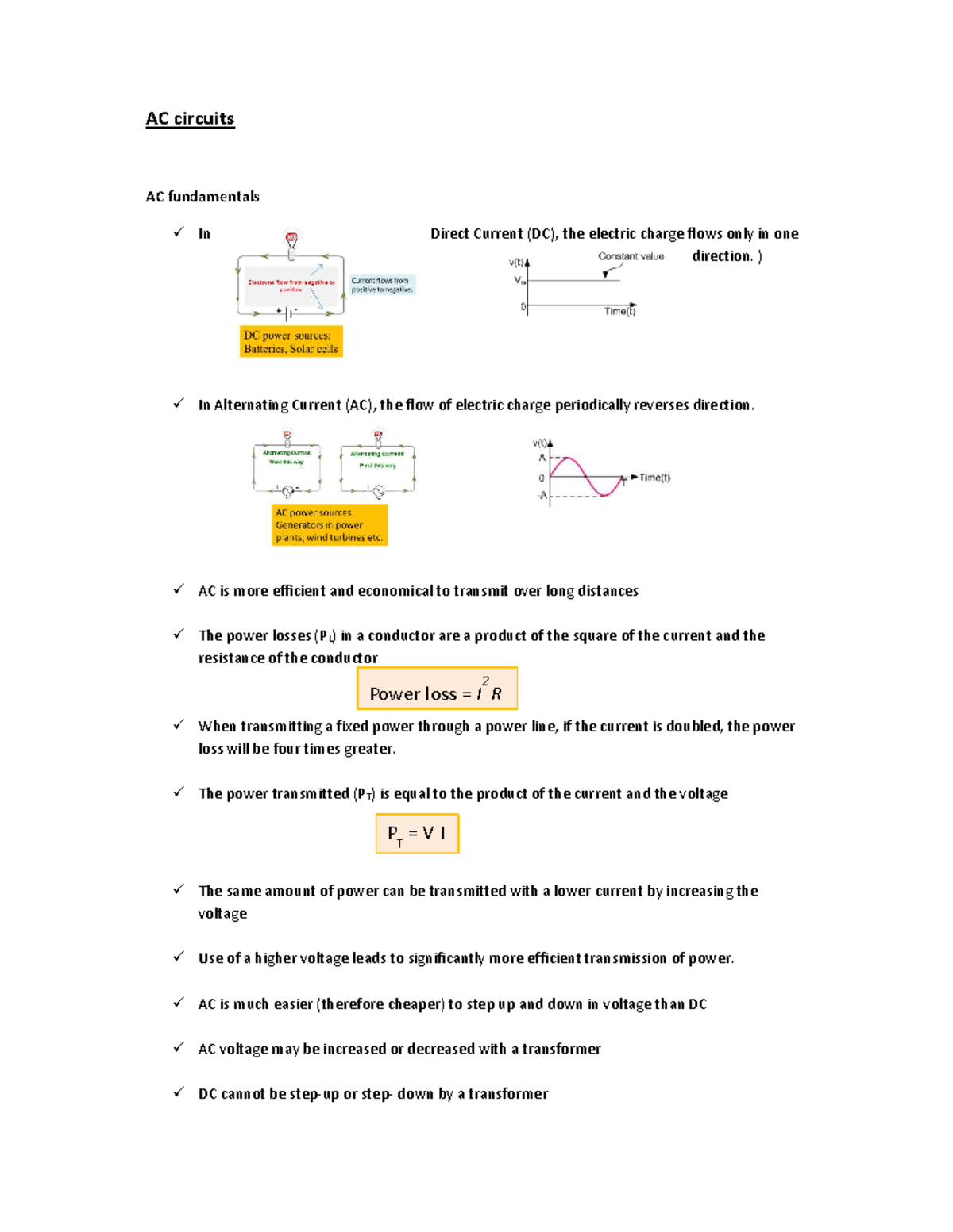 Notes 1 - ac circuits - AC circuits AC fundamentals In Direct Current ...