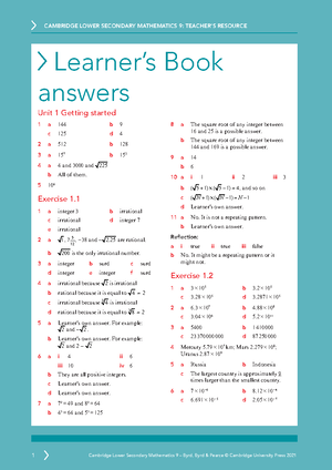 Ls maths 9 2ed tr workbook answers - Workbook answers Exercise 1. 1 ...