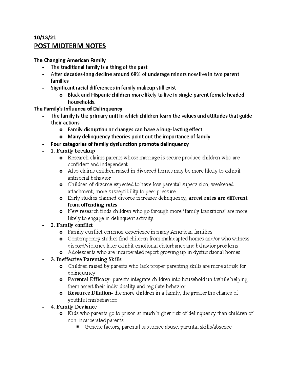 The Changing American Family and the Influence of Delinquency: Midterm ...