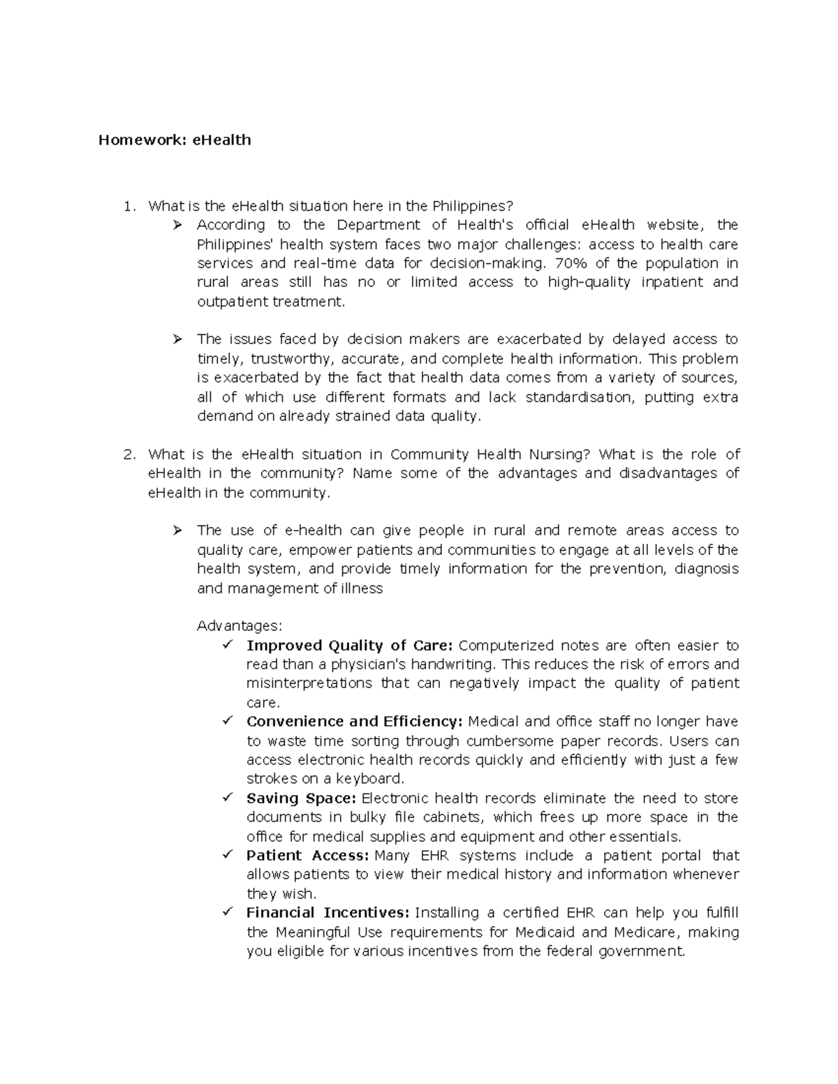 Community Health Nursing 2 - e Health Homework - Homework: eHealth What ...