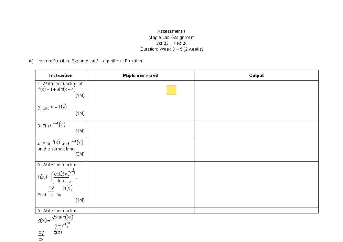 Set B Assessment 1 Maple Lab Assignment - Assessment 1 Maple Lab Assignment Oct 23 – Feb 24 ...