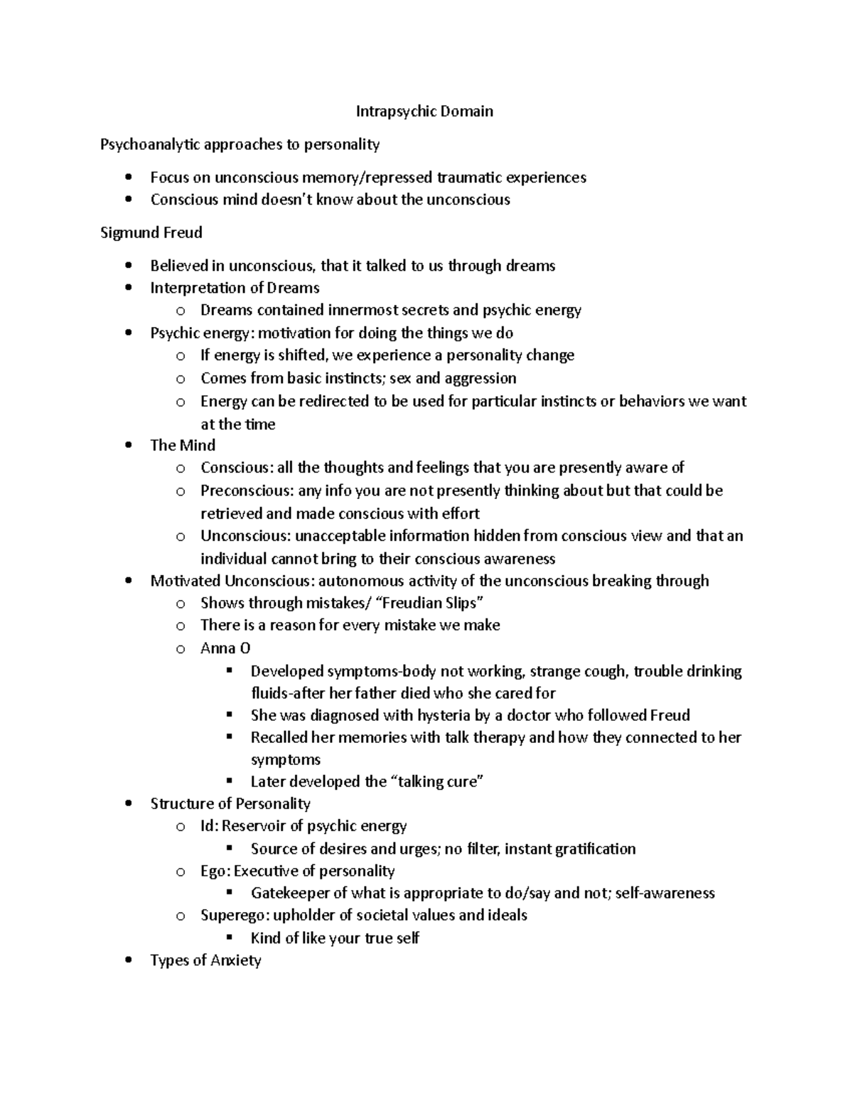 PSY257 Intrapsychic Domain - Intrapsychic Domain Psychoanalytic ...