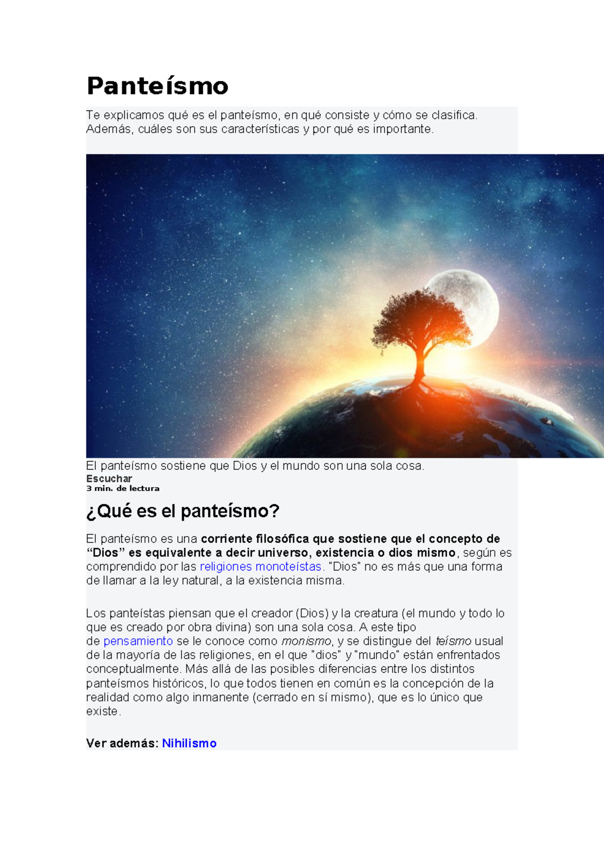 Resumen Pateismo - Panteísmo Te explicamos qué es el panteísmo, en qué ...