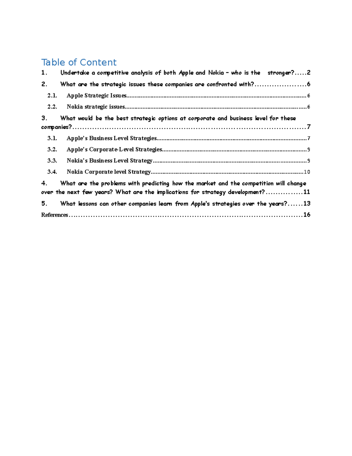 Strategic Mgt Case study - Table of Content Undertake a competitive ...