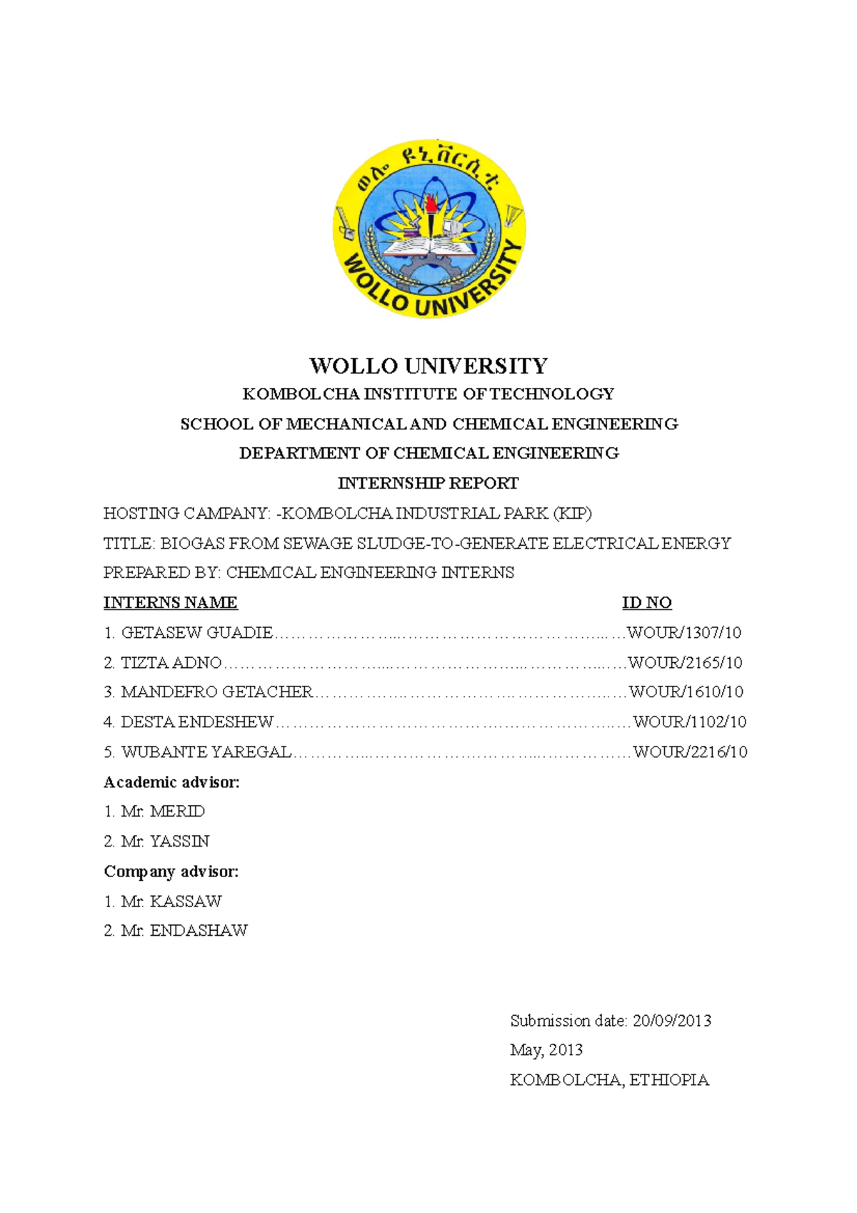 Gech Man 2013 e.c Project and Report - WOLLO UNIVERSITY KOMBOLCHA ...