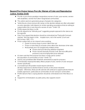 WGST WEEK 4 - These notes are based off of lectures and readings done ...