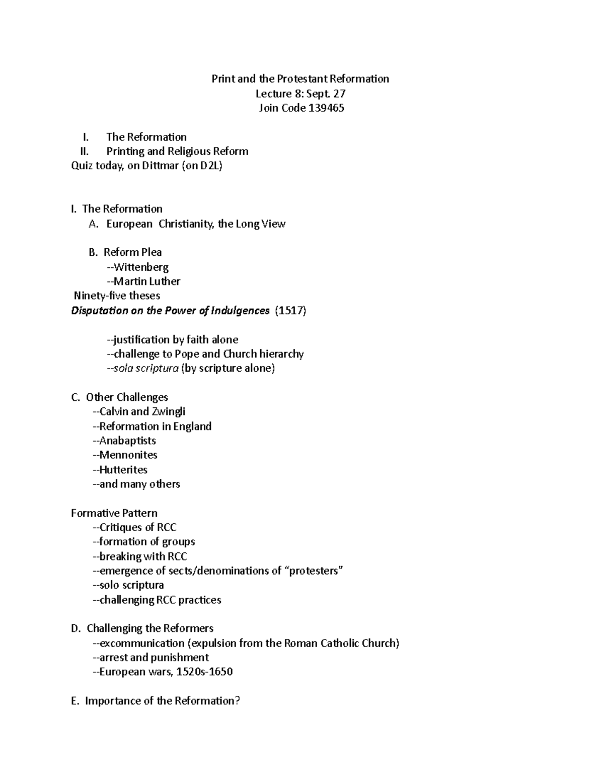 08 Lecture Outline october - Print and the Protestant Reformation ...