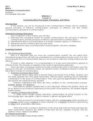 GE 1- Module 1, Lesson 4 (Communication Principles and Ethics ...