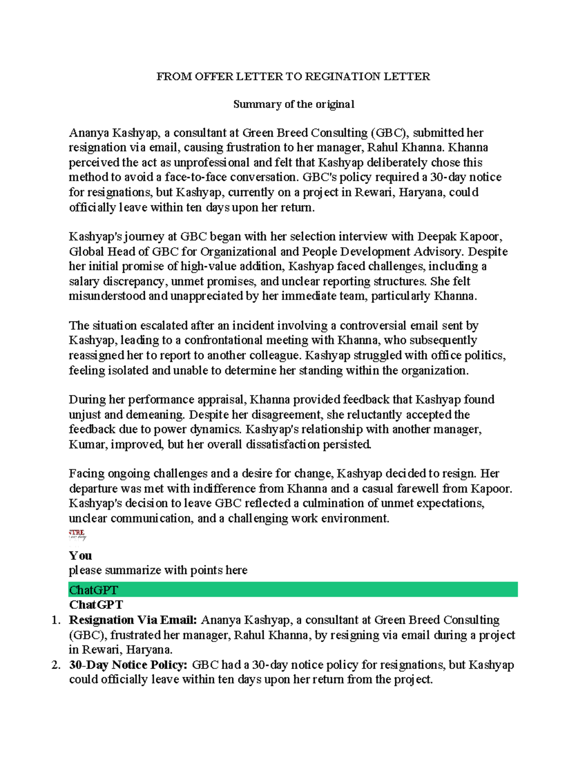 FROM Offer Letter TO Regination Letter - FROM OFFER LETTER TO ...